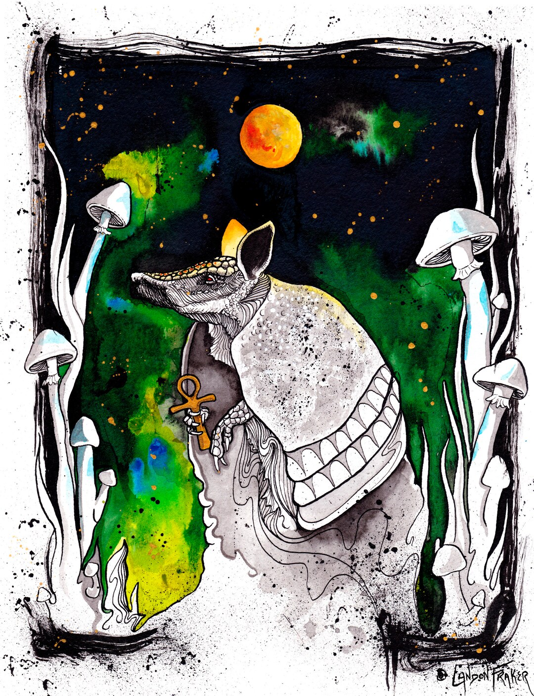 Armadillo Art - Trippy Animal Wall Art - Mushroom Poster - Pen and Ink ...