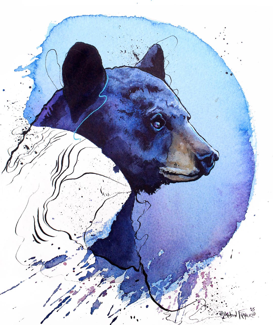 Black Bear Watercolor Painting Print - Brushstrokes Series by Landon ...