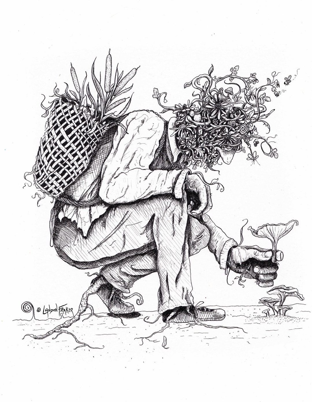 Mushroom Forager Art - Foraging Poster - Green Man Print - Chanterelle ...