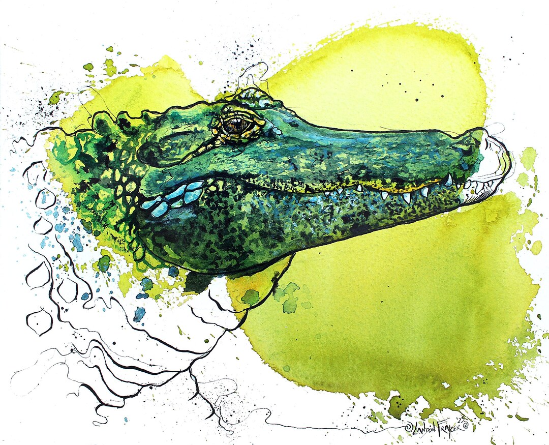 Alligator Watercolor Painting Print - Brushstrokes Series by Landon ...