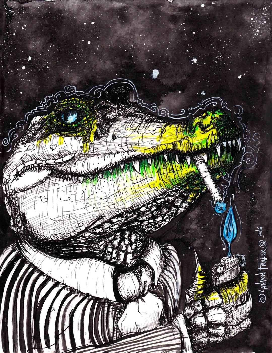 Alligator Smoking a Cigarette, Funny Animal Art, Reptile Poster ...