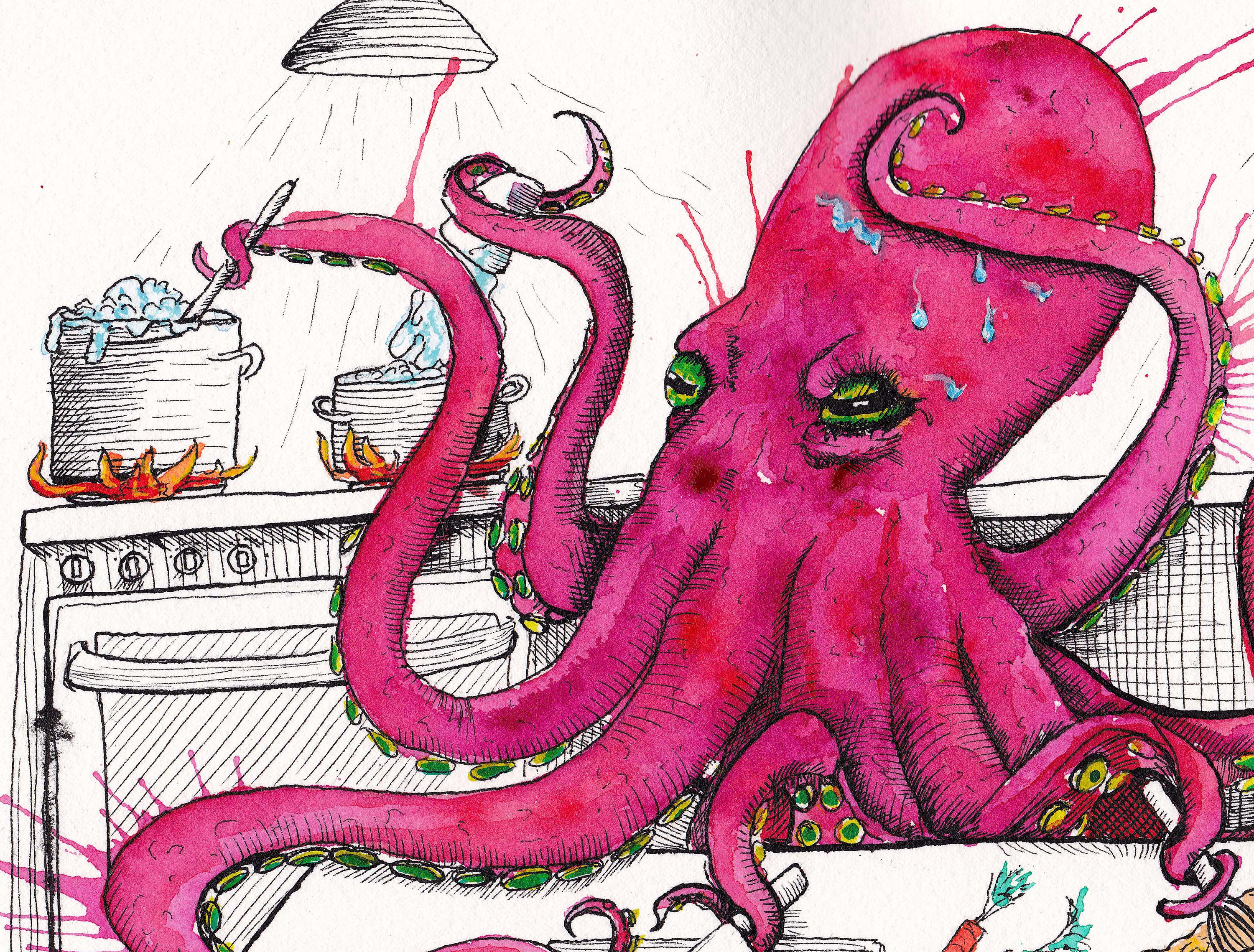 OCTOPUS Art - Octopus Watercolor - Kitchen Art - Octopus Gifts ...