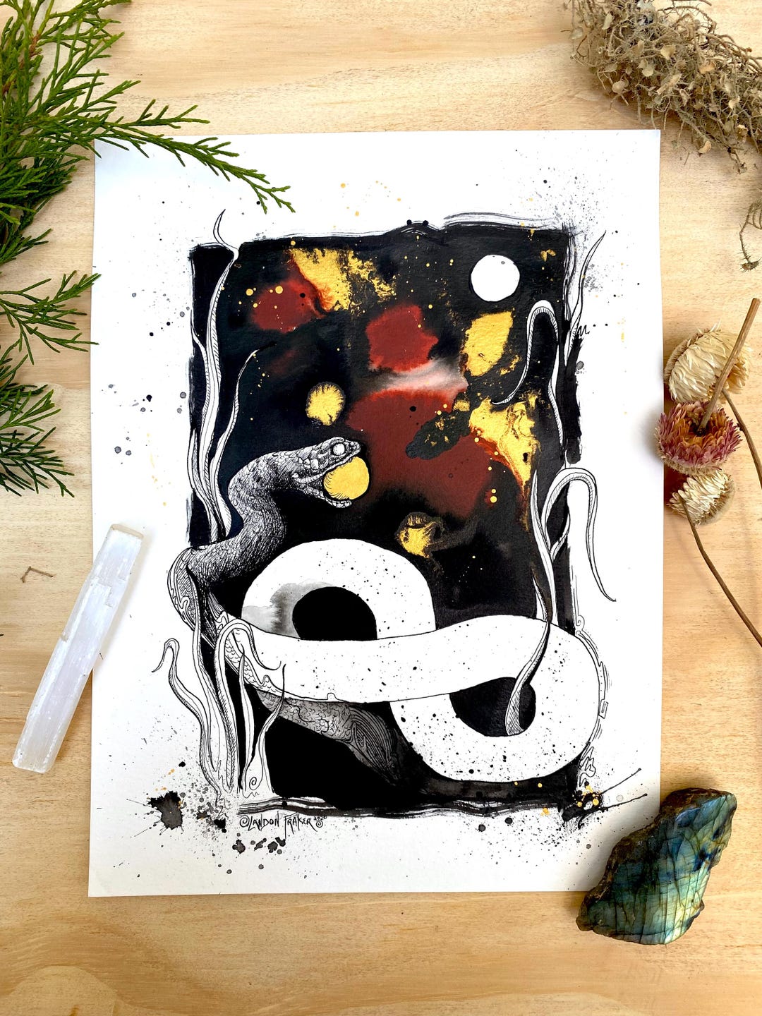 Original Pen and Ink Snake Art - Black Racer Snake Art - Snake ...