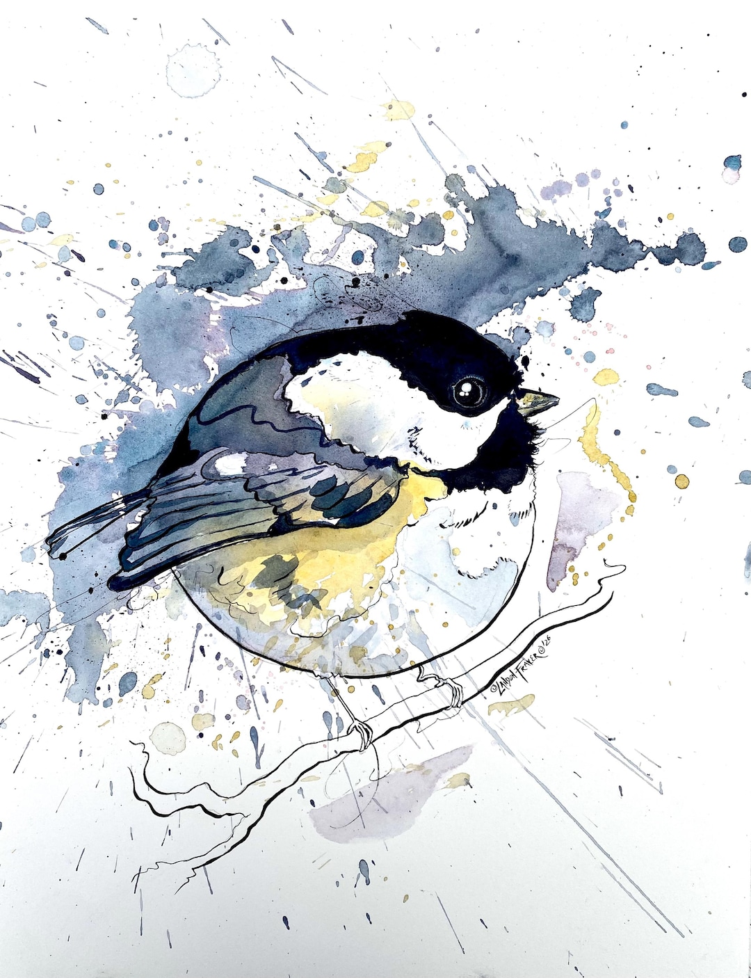 Fat Black Capped Chickadee Print - Watercolor and Ink Painting - “fat ...