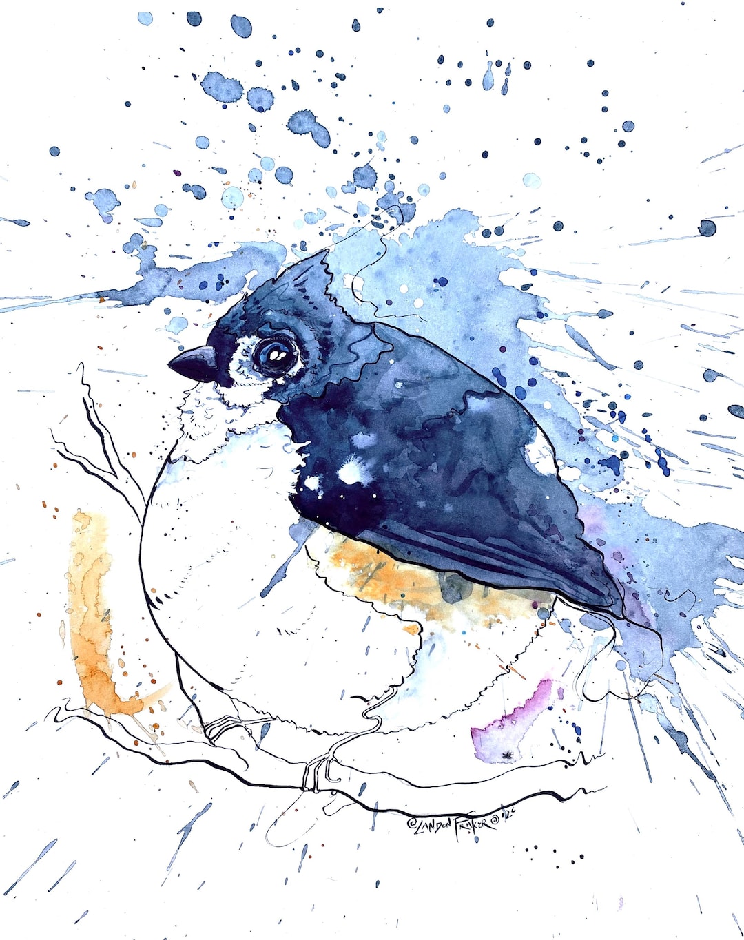 Fat Tufted Titmouse Print - Watercolor and Ink Painting - “fat Bird ...