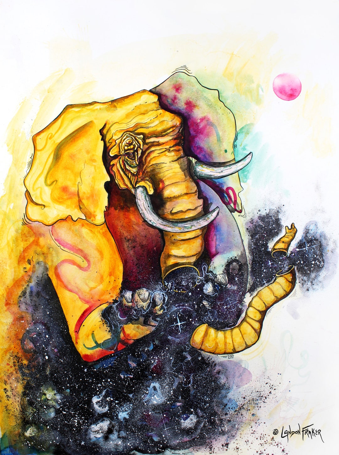 Elephant Watercolor Art Elephant Gift Colorful Children's Art ...