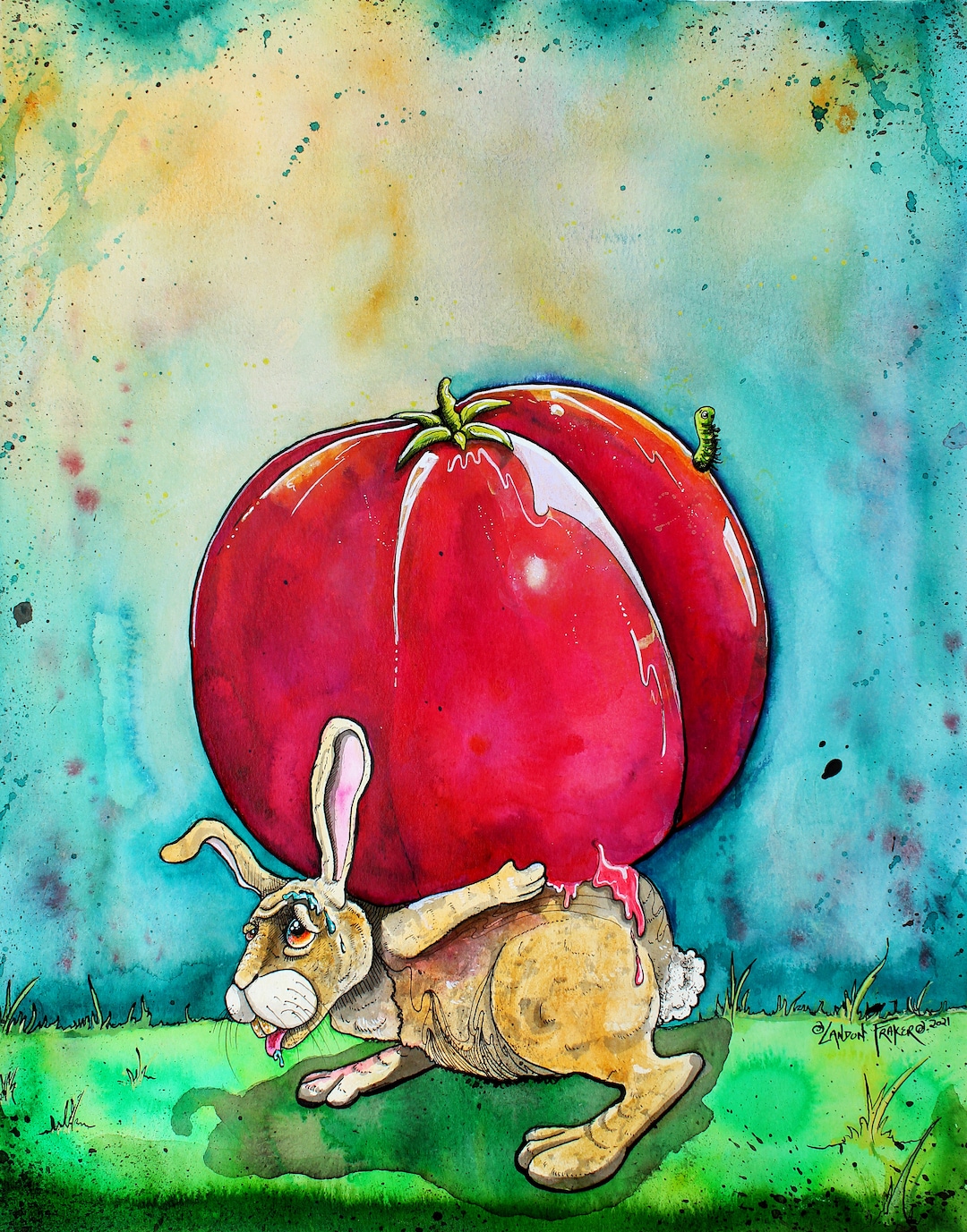 Silly Bunny Rabbit Fine Art Print- Garden Tomato Artwork - Animal Humor ...