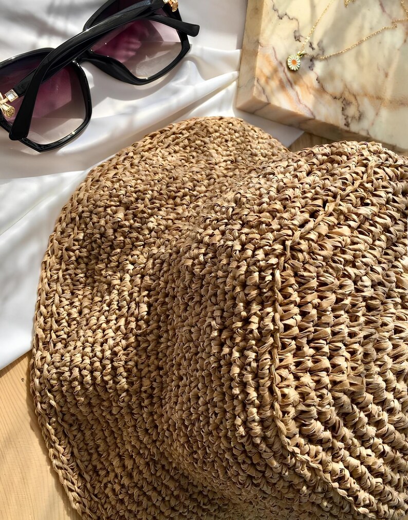Traditional Boho Summer Beach Straw Handmade Crochet Hat Natural ...