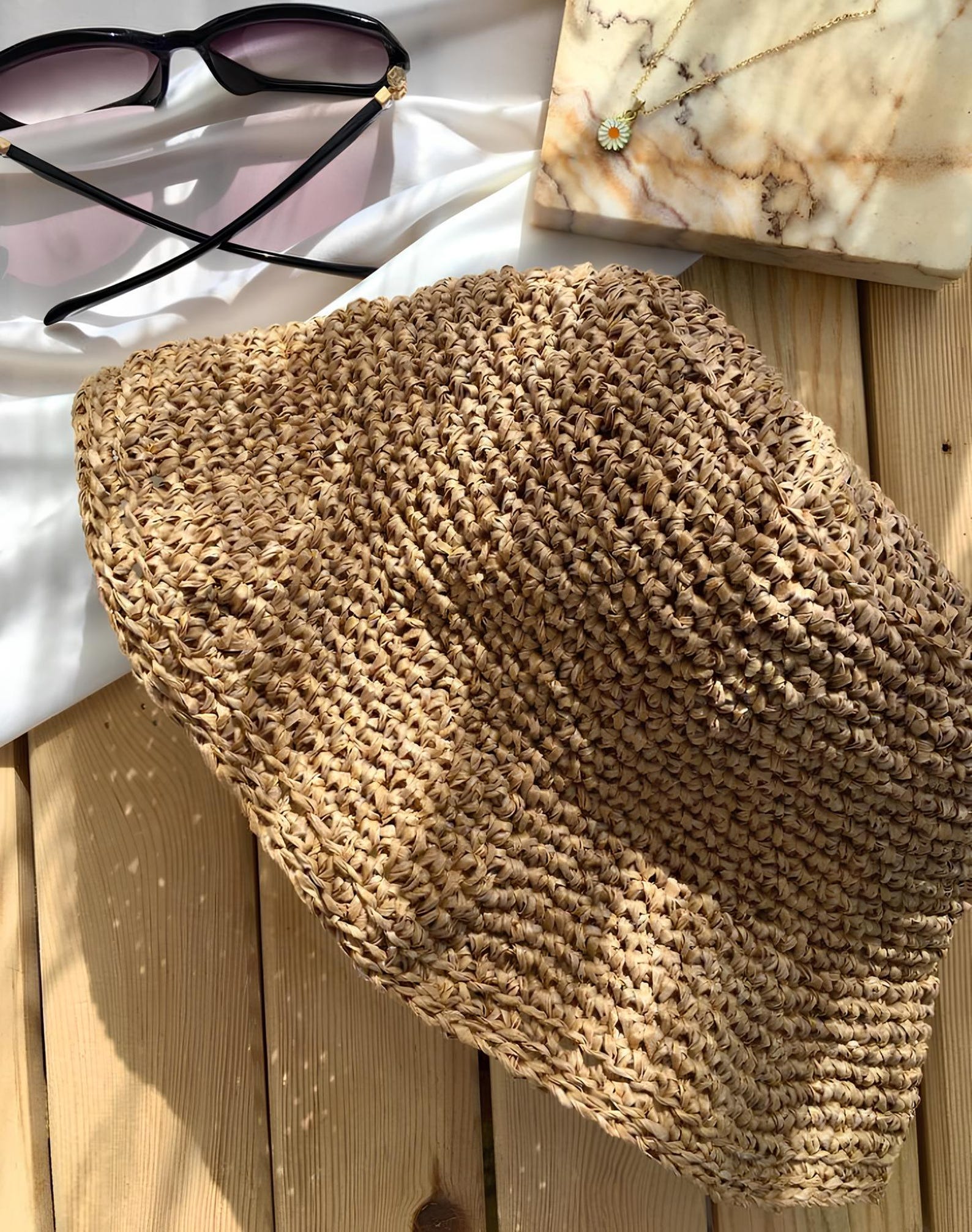 Traditional Boho Summer Beach Straw Handmade Crochet Hat Natural ...