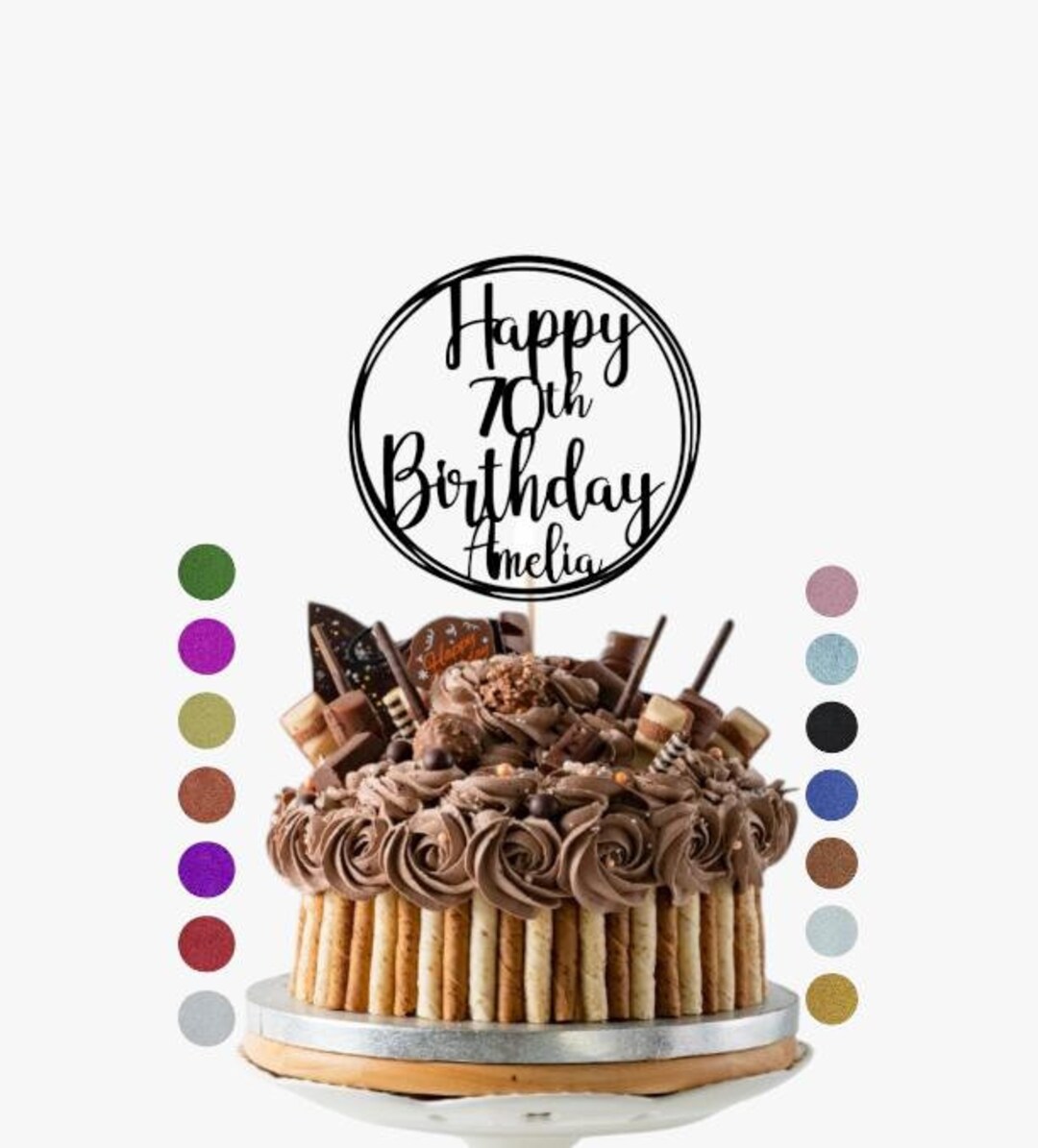 Personalized Round Happy Birthday Cake Topper: Custom Circle Glitter ...