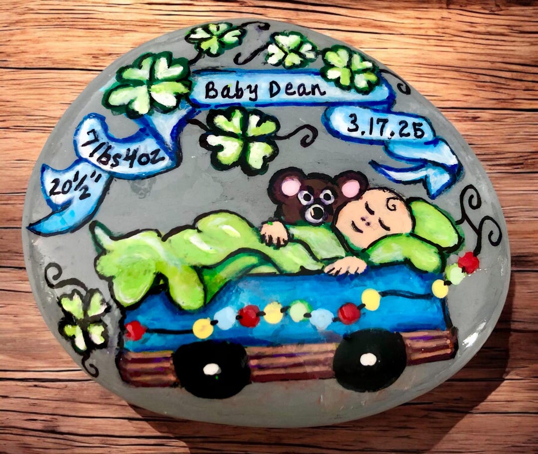 Hand Painted Baby Announcement Stone: Personalized Keepsake Gift - Etsy