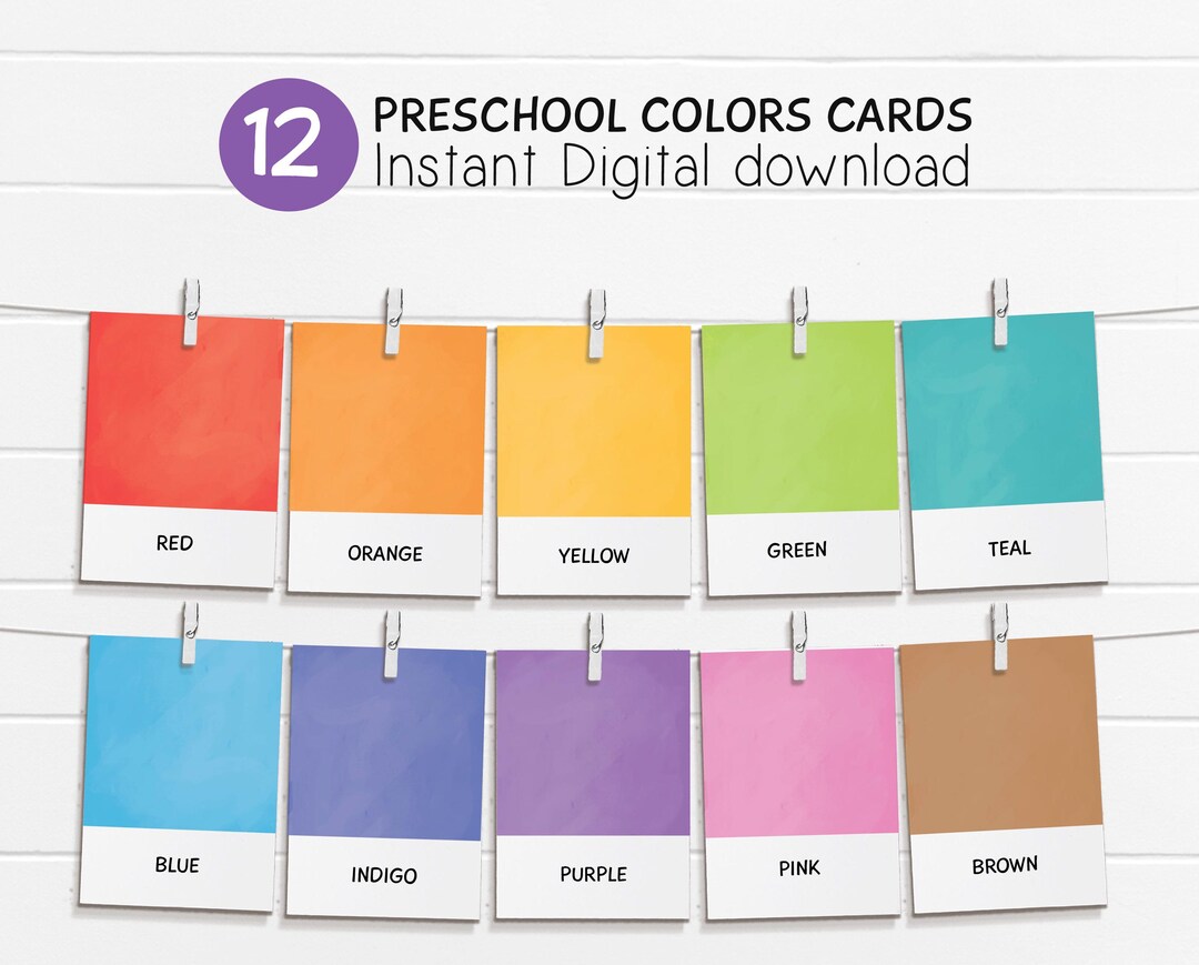12 Color Flash Cards, Montessori Materials, Learn Colours, Homeschool ...