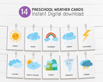 12 Weather Cards | Montessori Flashcards | Pre-school Cards | Rainbow ...