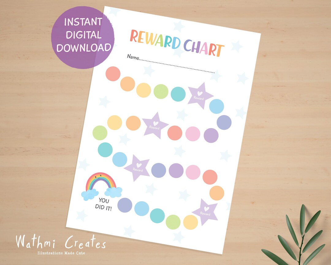 Printable Kids Reward Chart, Printable Rainbow Sticker Chart, Behavior ...