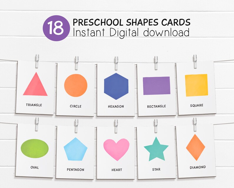 18 Shape Flash Cards, Geometric Shapes, Preschool Montessori Materials ...