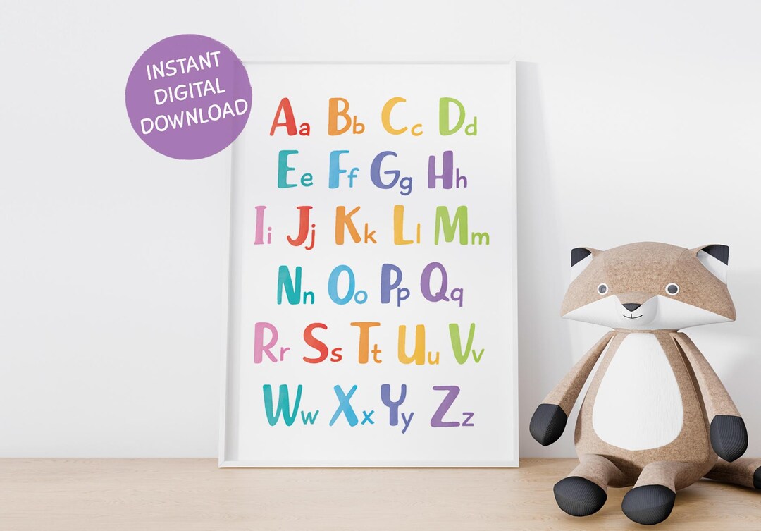 Rainbow Alphabet Print, ABC Poster, Nursery Alphabet Printable Wall Art ...
