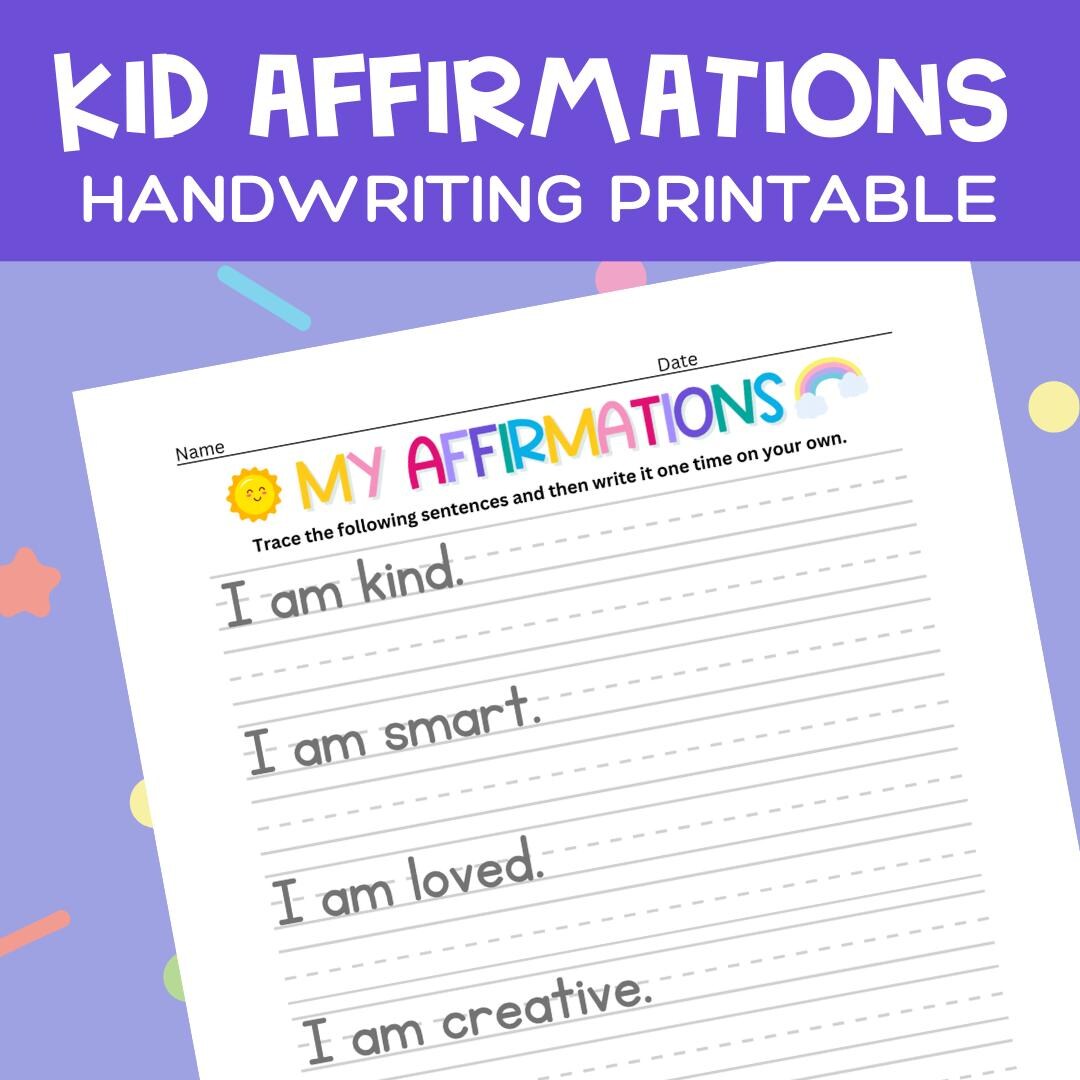 Kids Affirmation Handwriting Worksheet Positive Self-esteem Printable ...