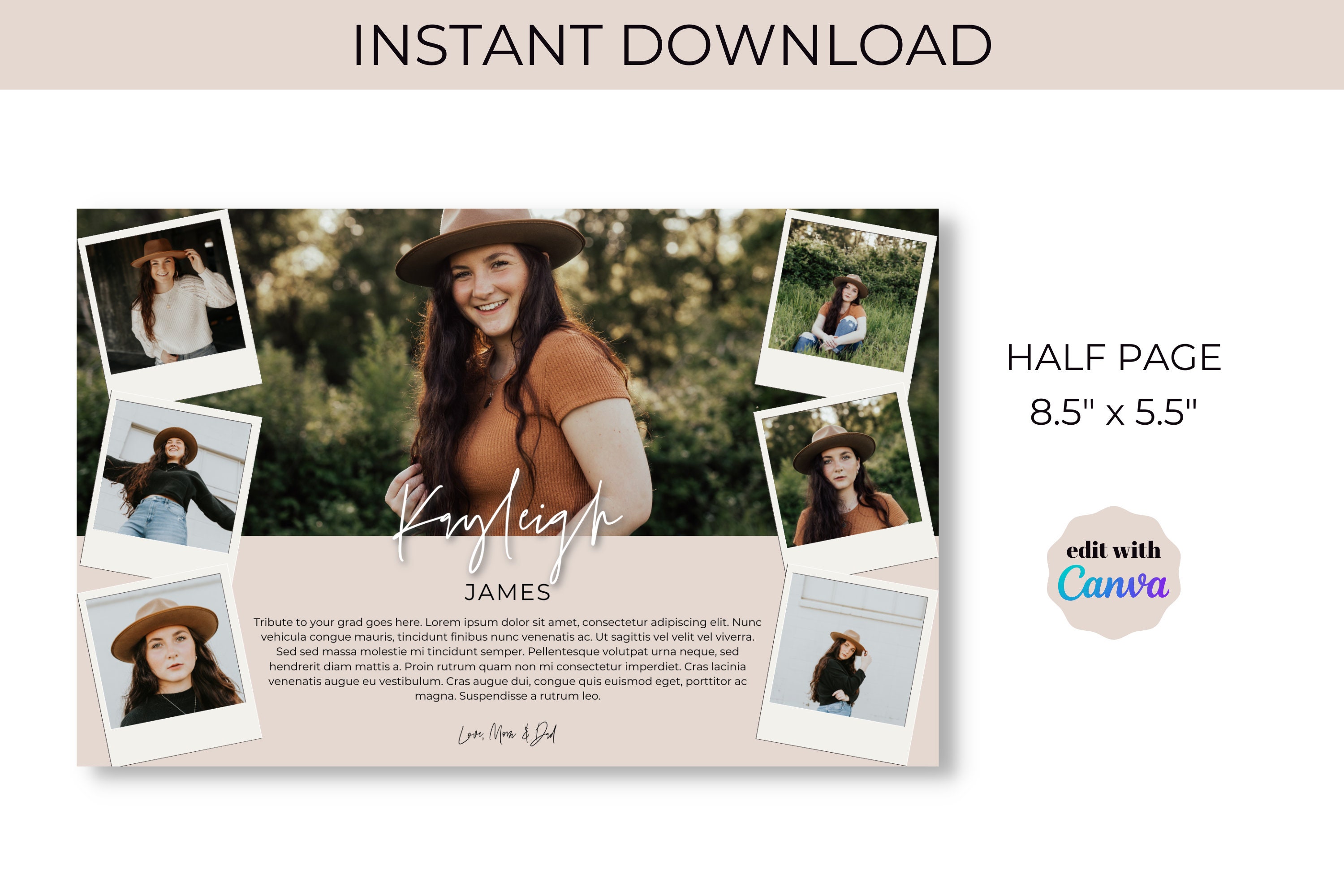 Senior Yearbook Ad Template, Full Page Half Page Quarter Page, High ...