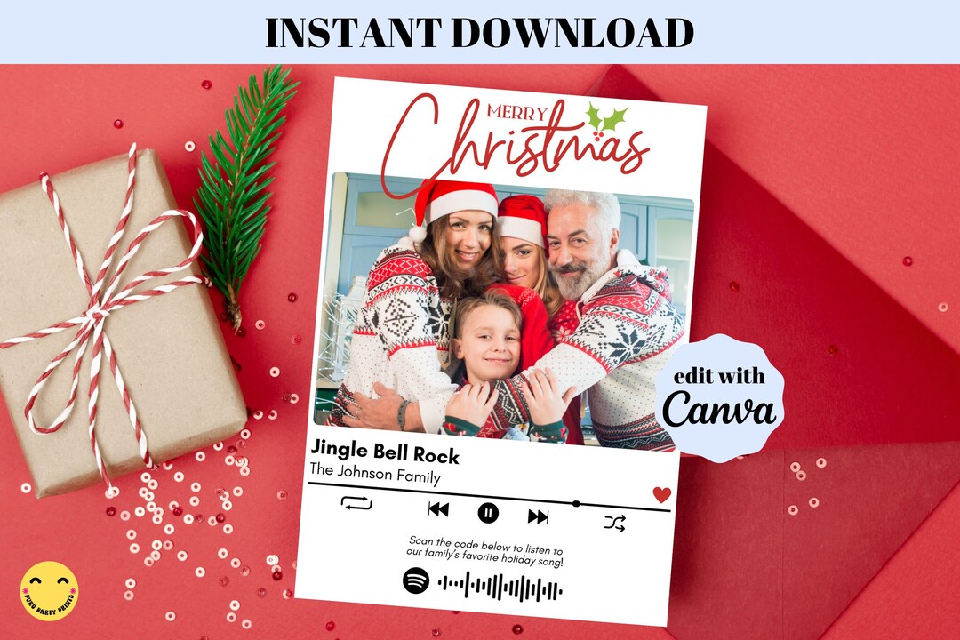 Music Christmas Card Editable Template With Photo, Family Christmas ...