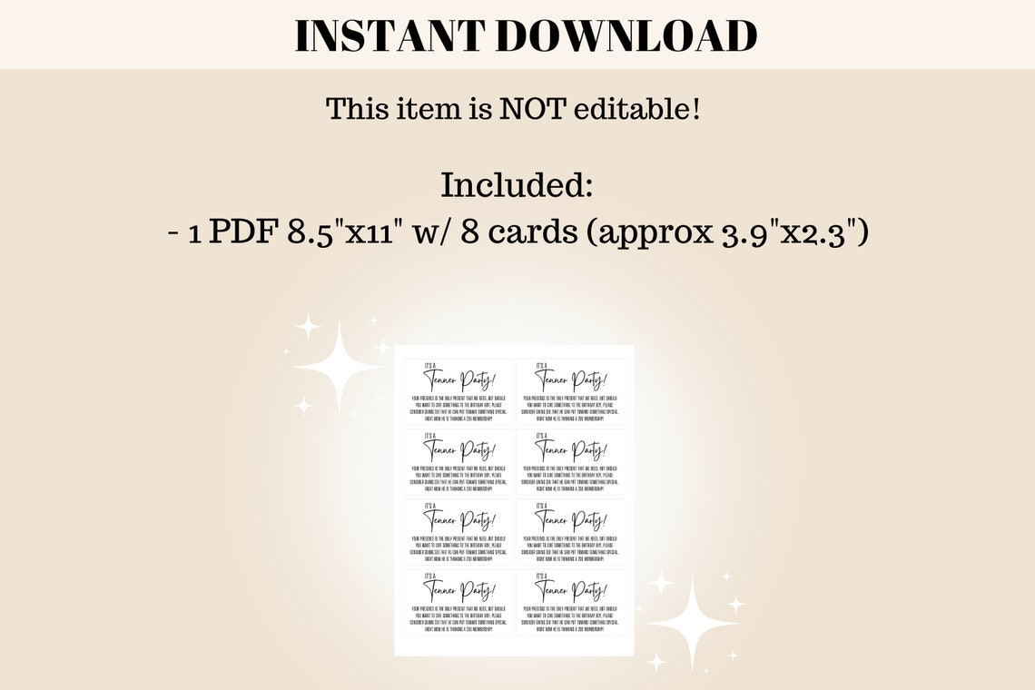 INSTANT Editable Tenner Party Enclosure Card Birthday Party Insert Card ...
