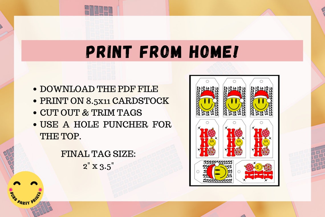 Retro Smiley Face Christmas Gift Tags Printable Christmas - Etsy