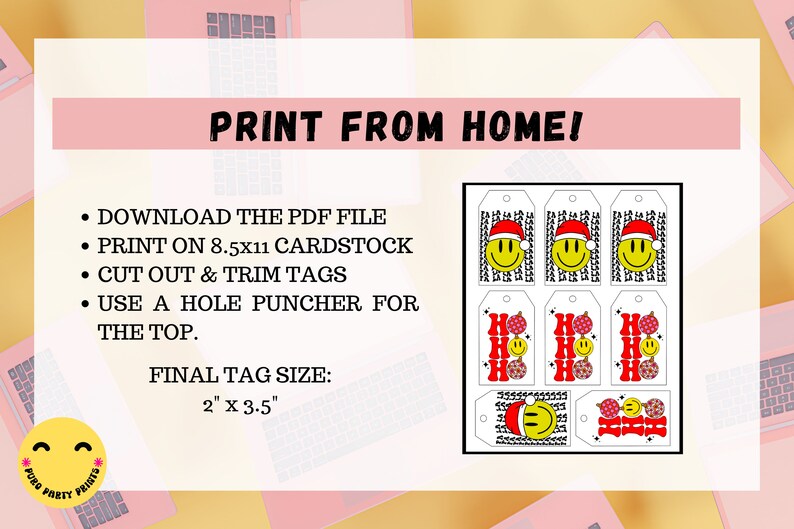 Retro Smiley Face Christmas Gift Tags Printable Christmas - Etsy