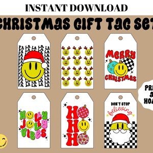 Retro Smiley Face Christmas Gift Tags Printable Christmas - Etsy