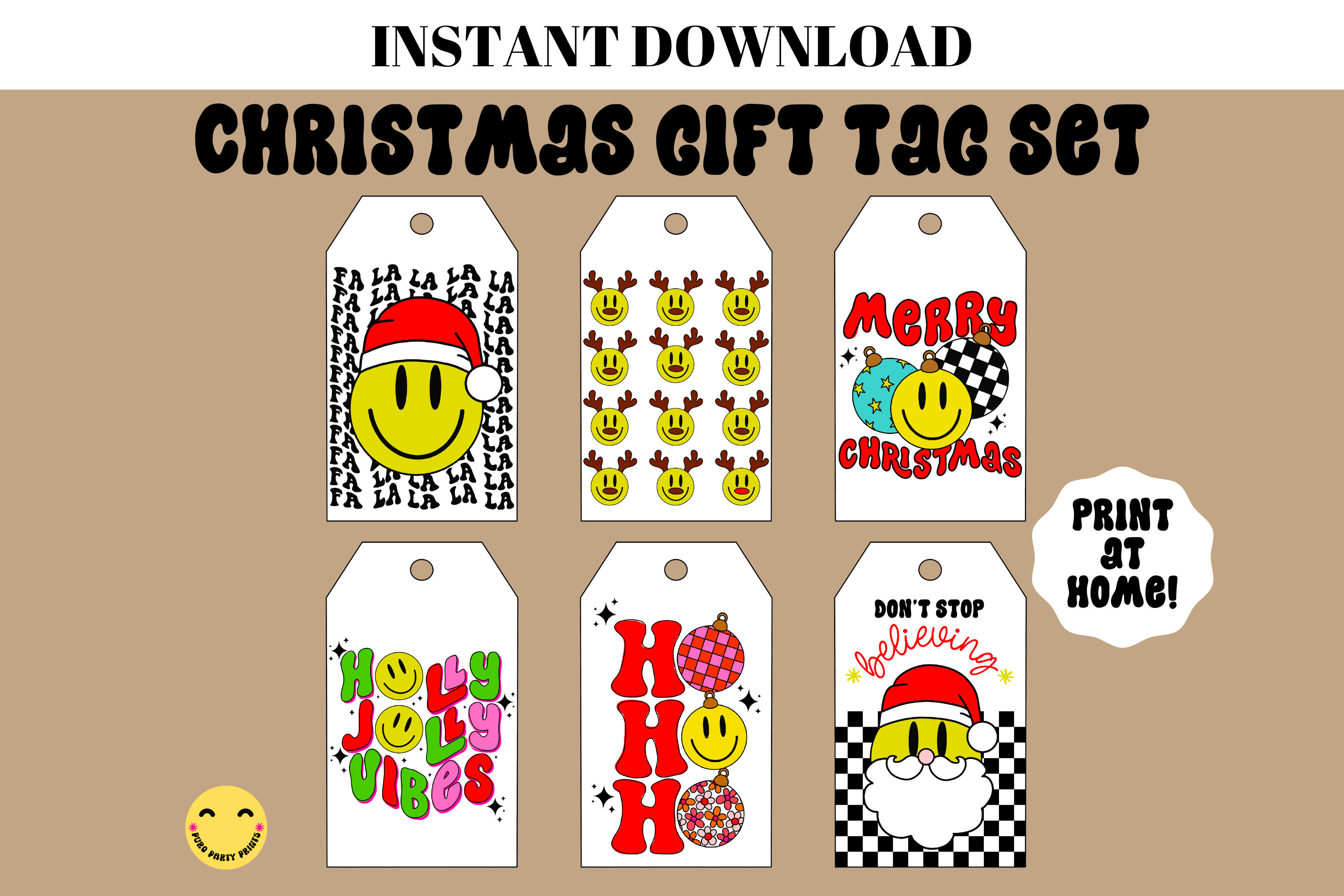 Retro Smiley Face Christmas Gift Tags Printable Christmas - Etsy