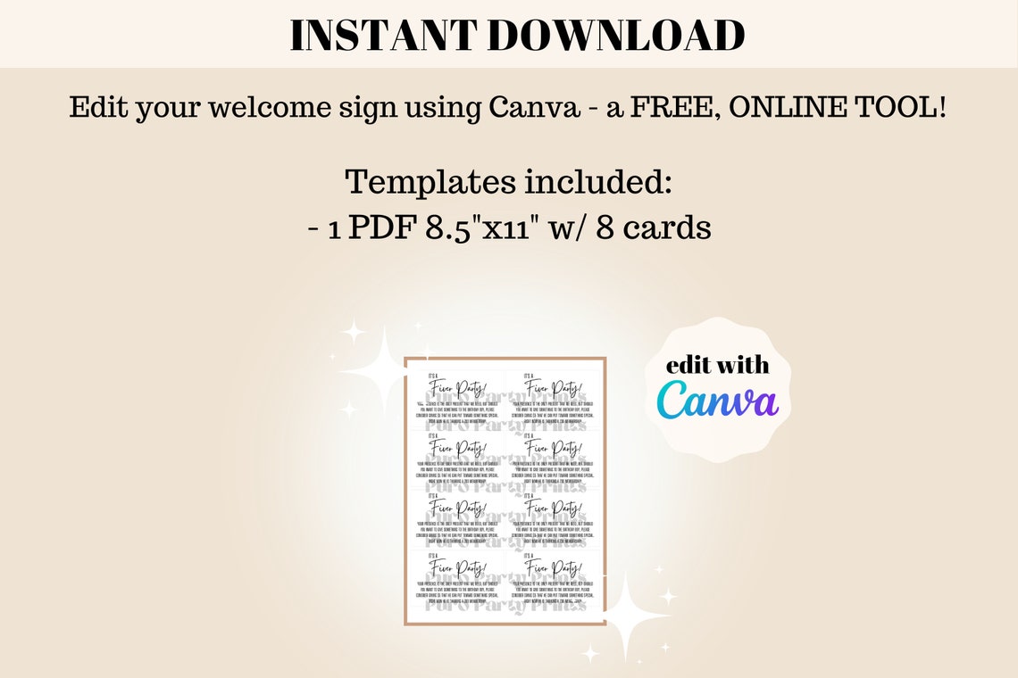 INSTANT Editable Fiver Party Enclosure Card Birthday Party Insert Card ...