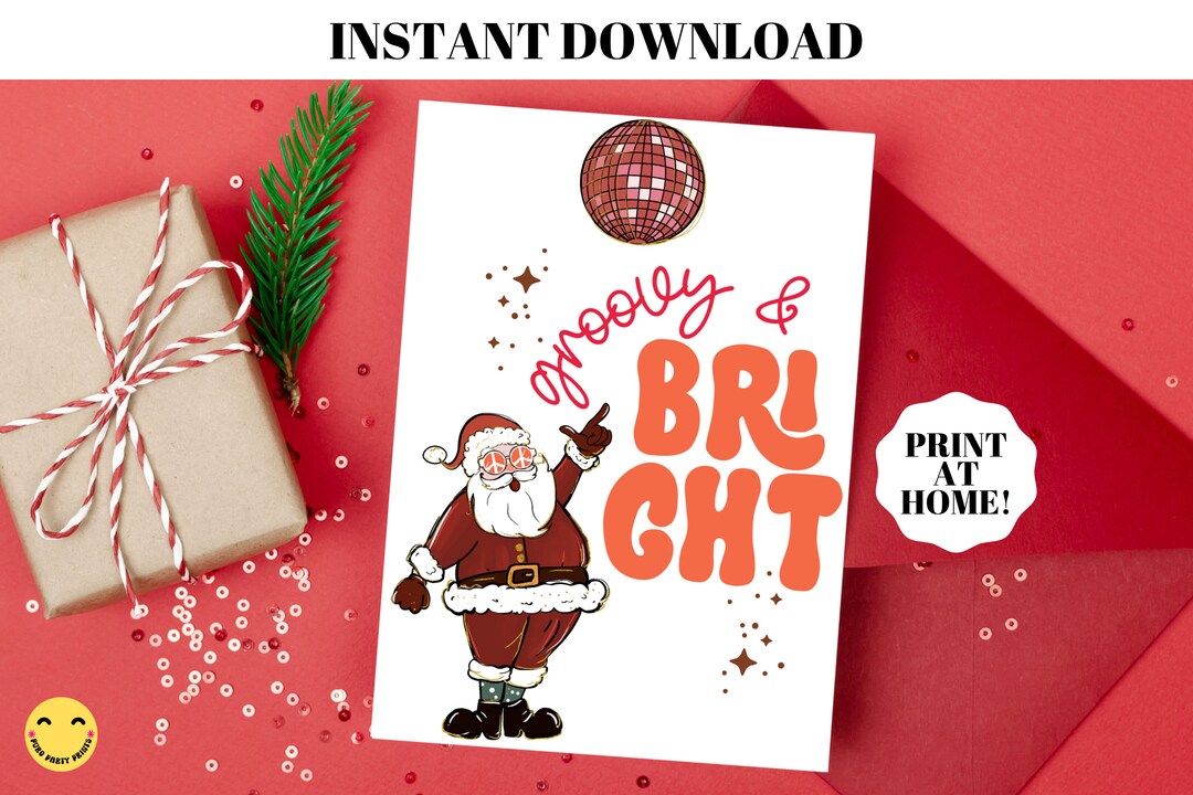 Groovy and Bright Printable Christmas Card, Disco Santa Printable ...