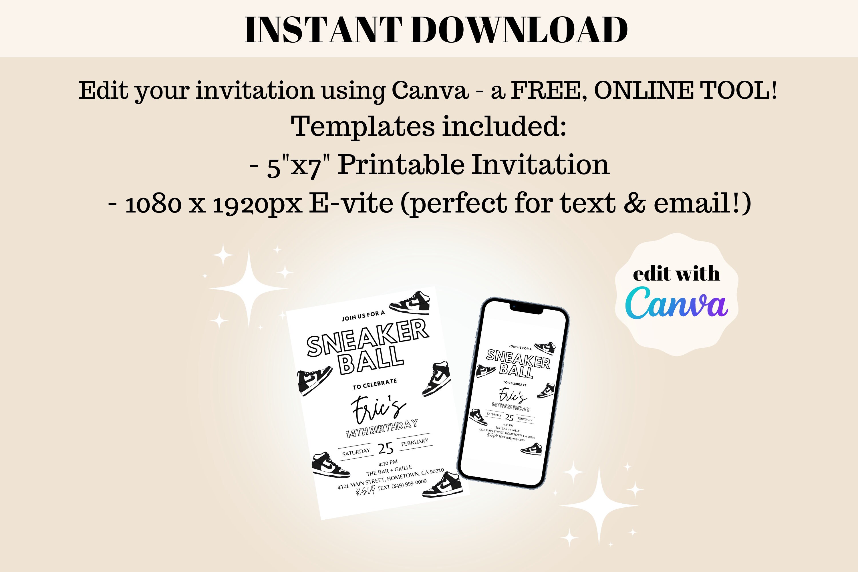 Sneaker Ball Invitation | Editable Sneaker Ball Birthday Party ...