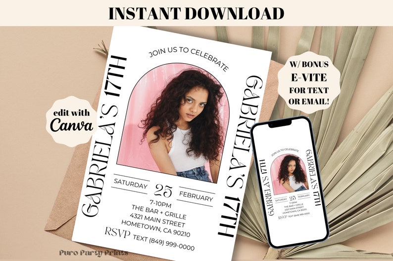INSTANT Editable Aesthetic Photo Birthday Party Invitation, Digital ...
