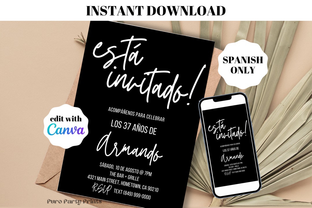 INSTANT Editable Simple SPANISH Birthday Party Invitation Digital ...