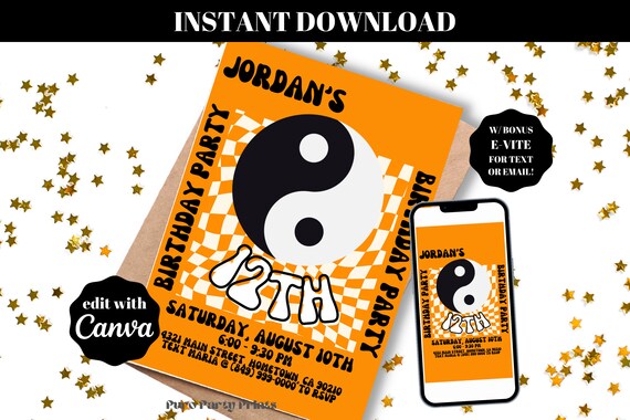 INSTANT Editable Yin Yang Birthday Party Invitation Evite - Etsy