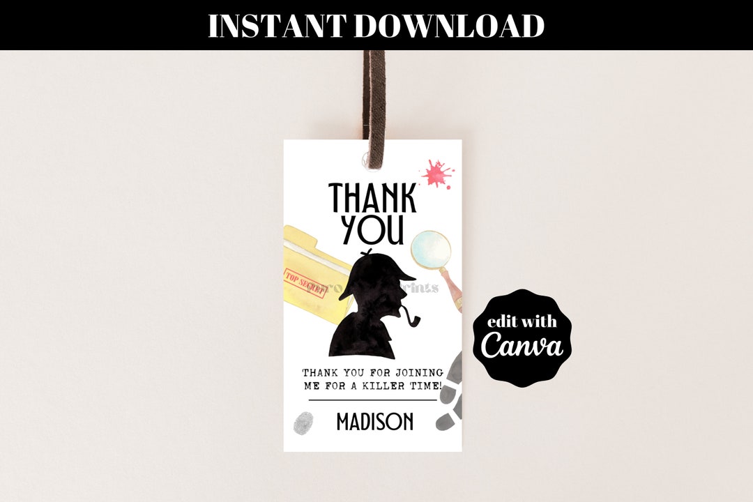 INSTANT Editable Thank You Murder Mystery Party Tags Printable Template ...