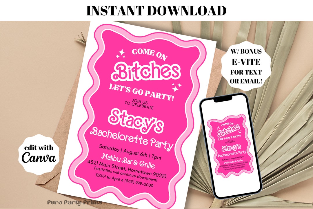 INSTANT Editable Come on Lets Go Party Bachelorette Party Invitation ...