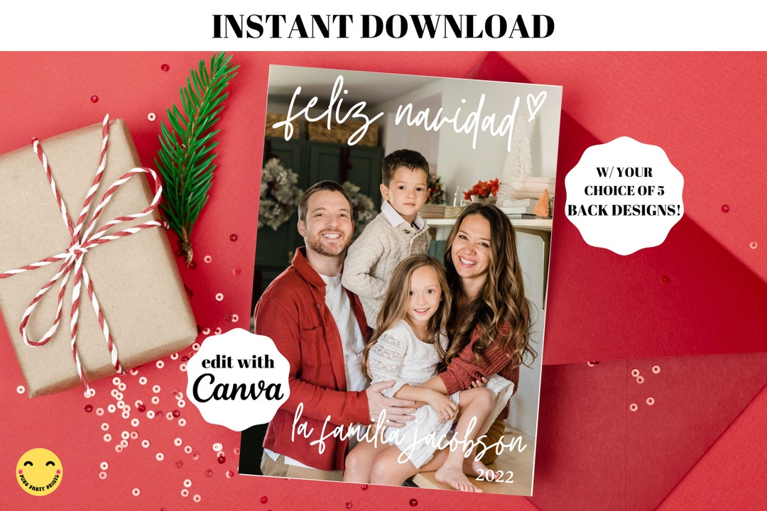 INSTANT Editable Feliz Navidad SPANISH Christmas Card Template With ...