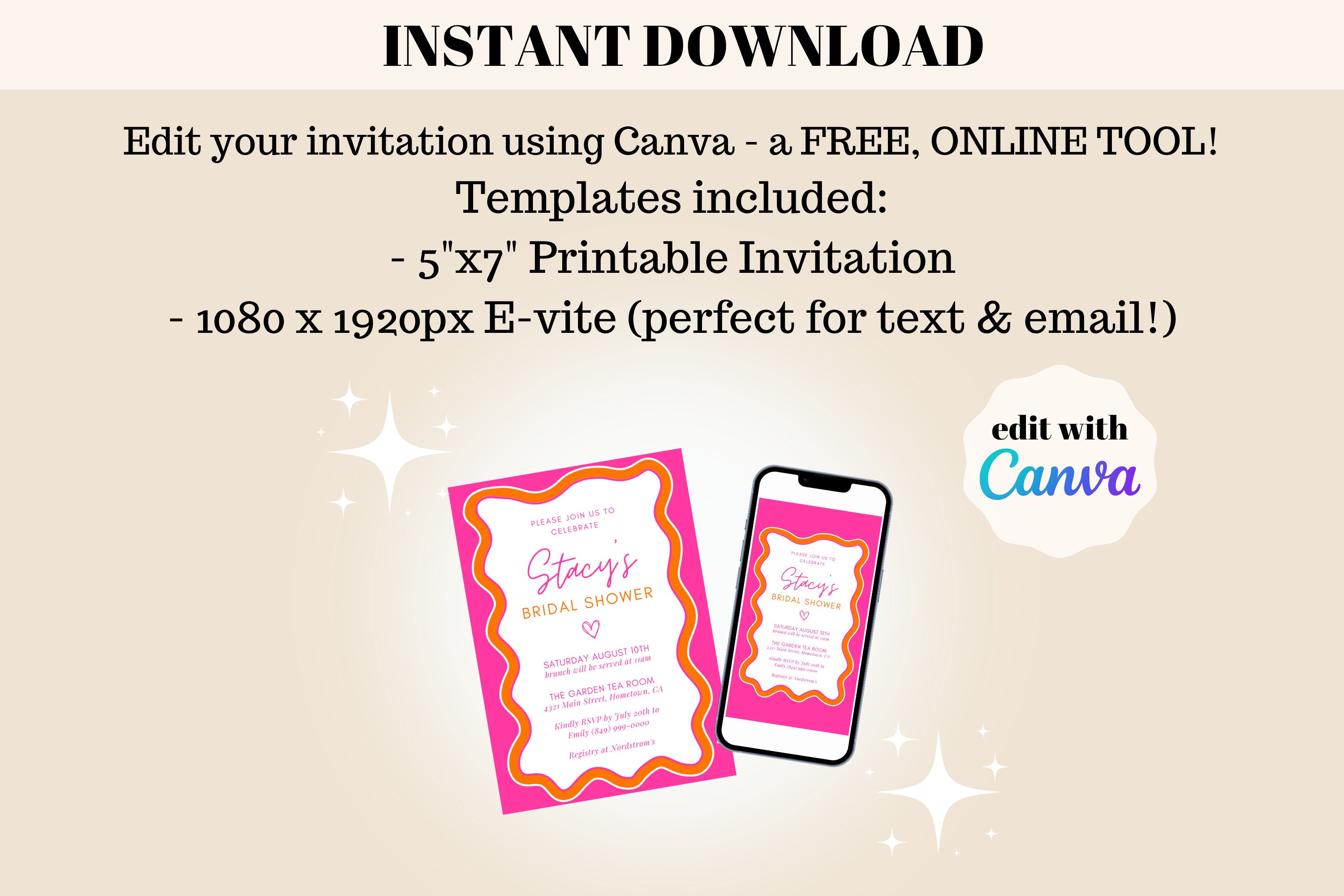 Wavy Bridal Shower Invitation, Curve Modern Bridal Shower Invite, Pink ...