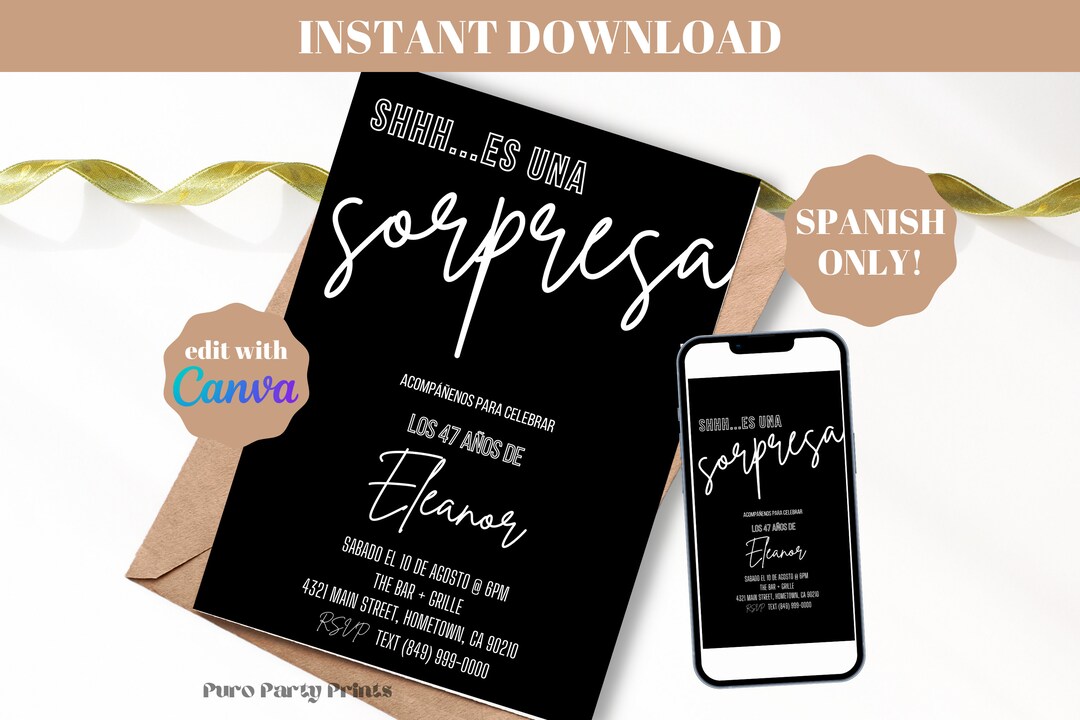 INSTANT Sorpresa SPANISH Birthday Party Invitation Digital Download ...