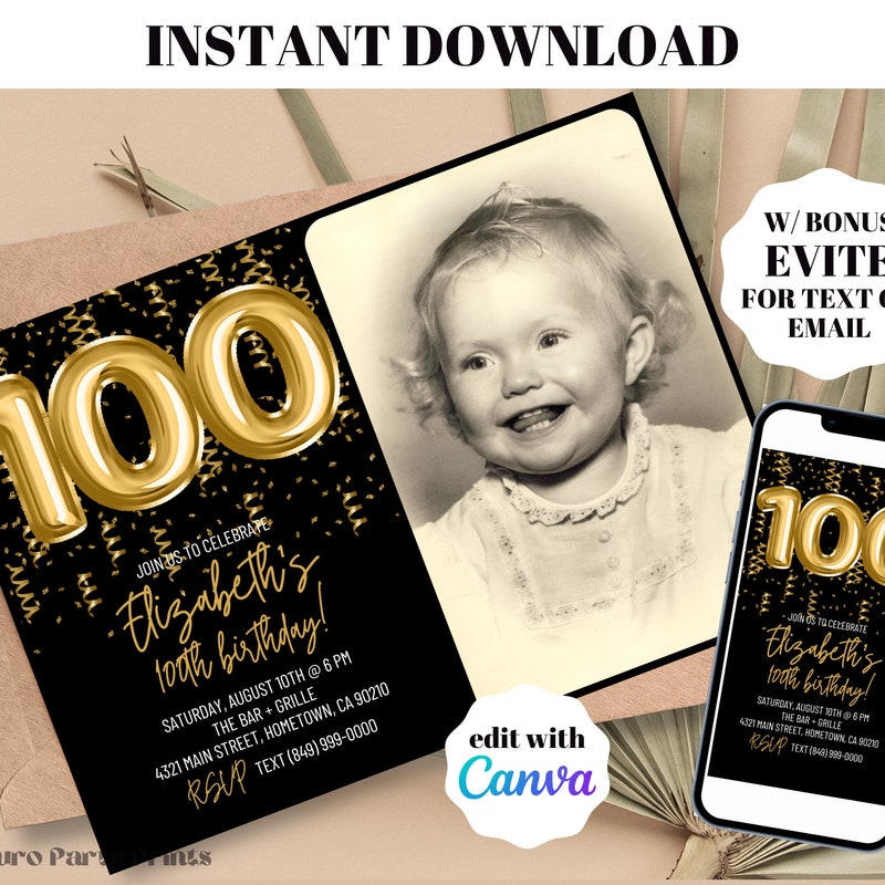 100th Birthday Invitations - Etsy
