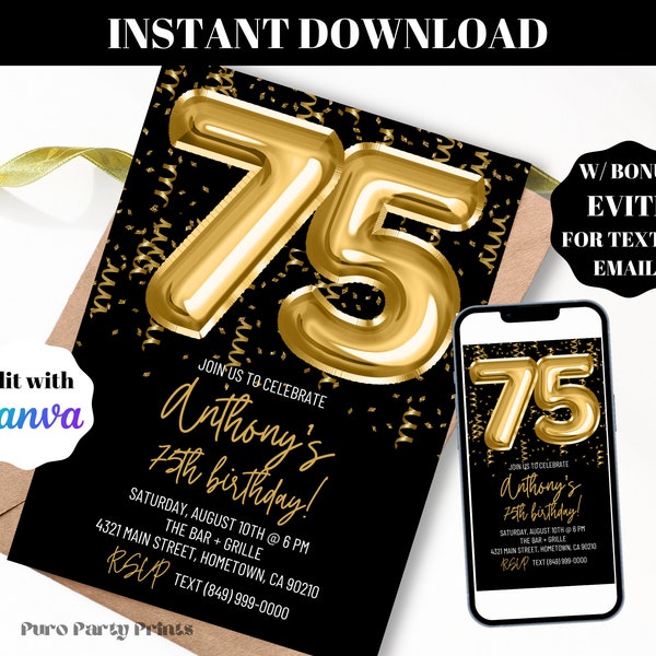 75th Birthday Invitation Men - Etsy