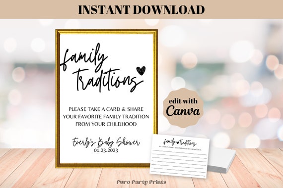 INSTANT Editable Family Traditions Sign and Card Baby Shower - Etsy