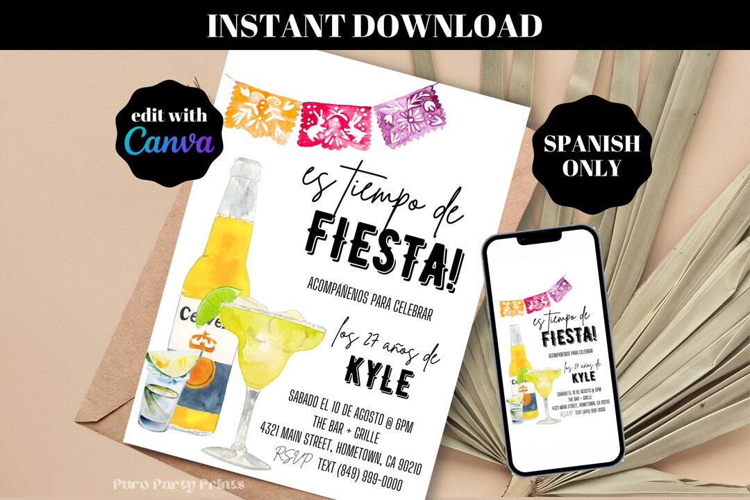 INSTANT Editable SPANISH Tiempo De Fiesta Birthday Party Invitation ...