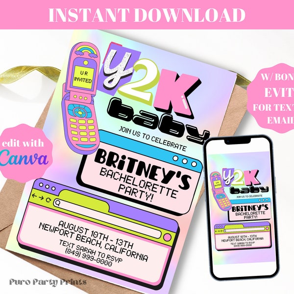 Y2k Party Invite Digital - Etsy