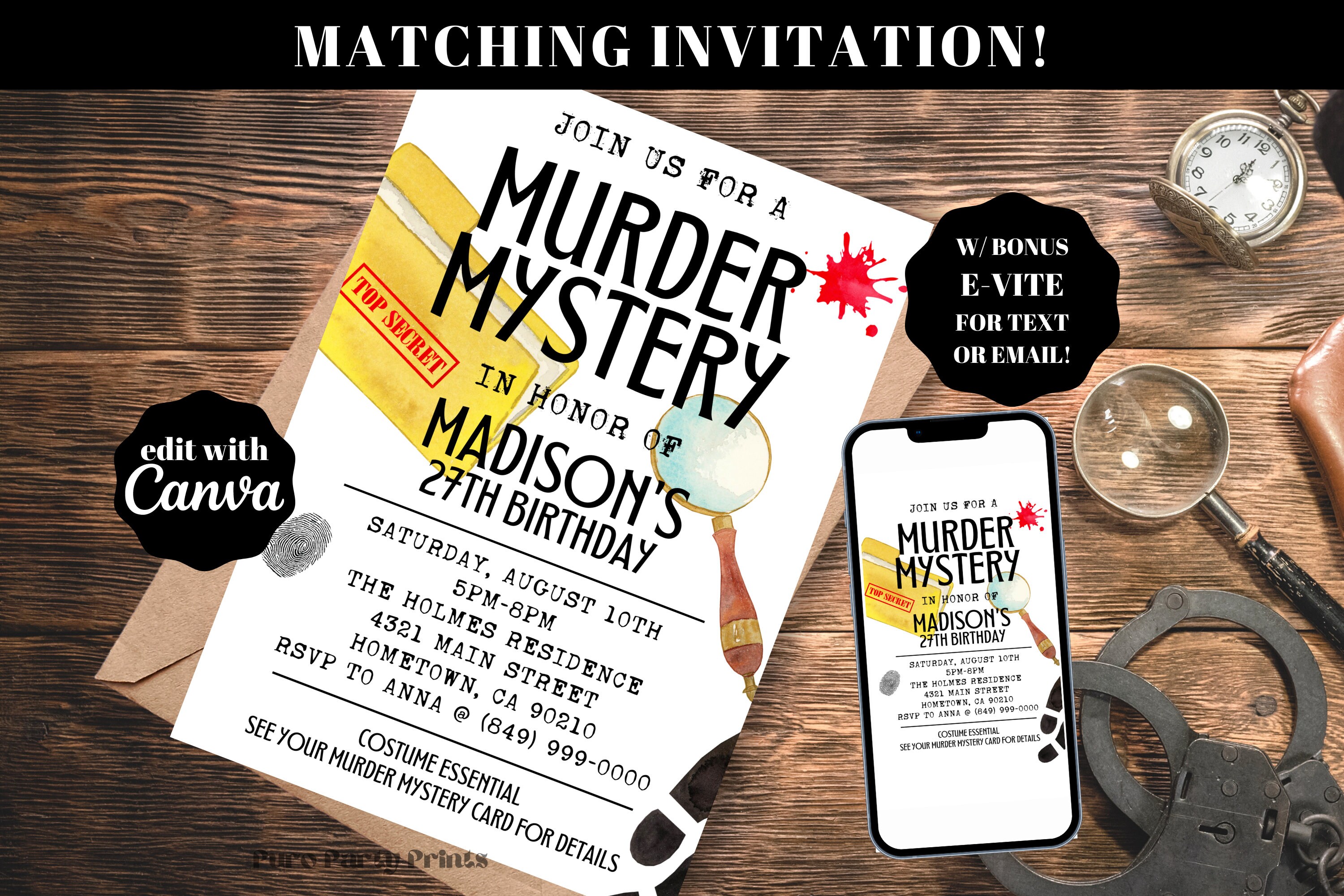 INSTANT Editable Thank You Murder Mystery Party Tags Printable Template ...