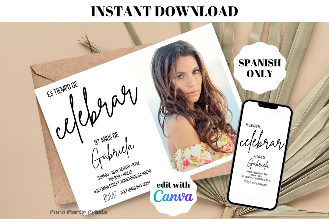 INSTANT Simple Modern SPANISH Birthday Party Invitation Digital ...