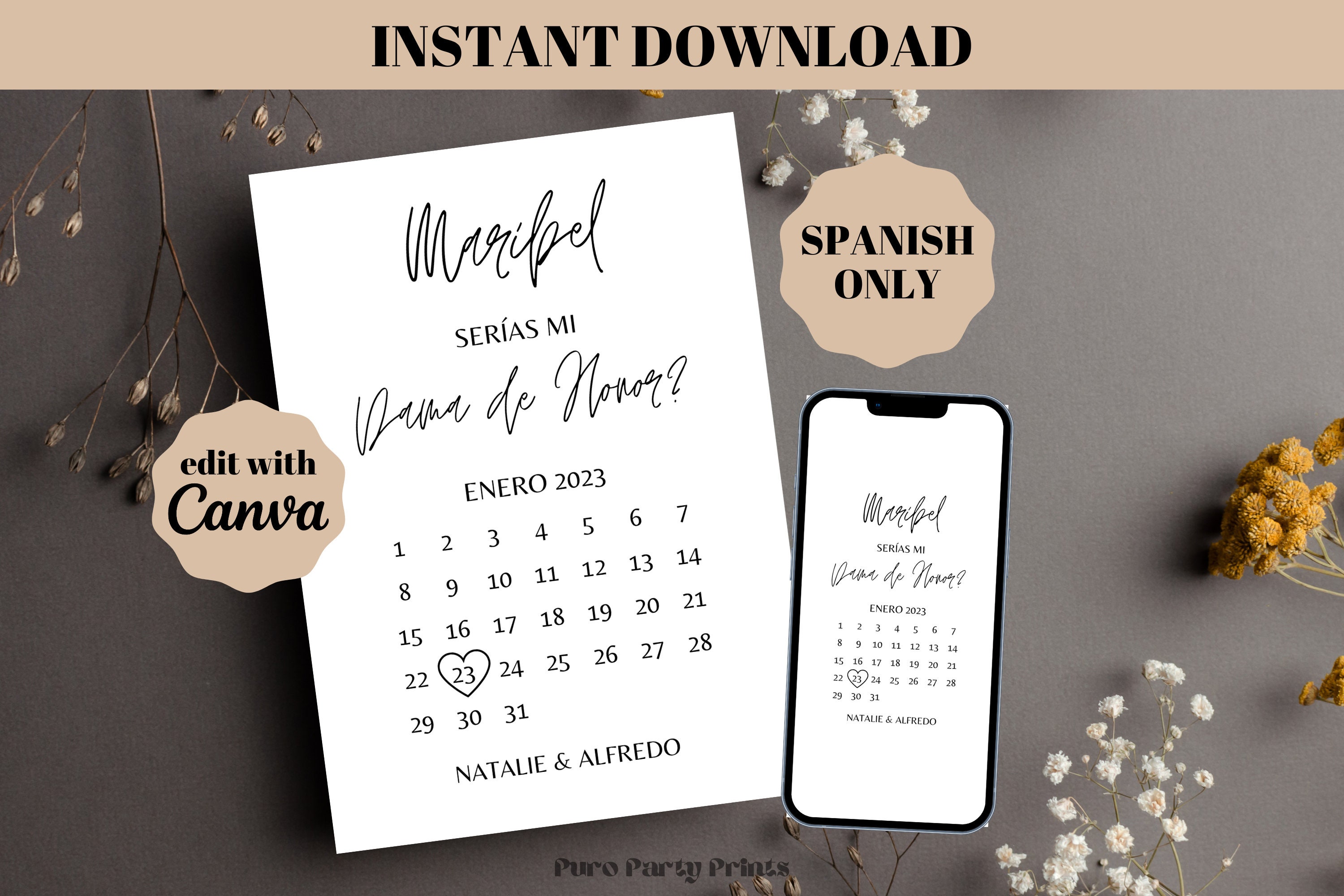 INSTANT Editable Bridesmaid Proposal Template SPANISH Serias Mi Dama De ...