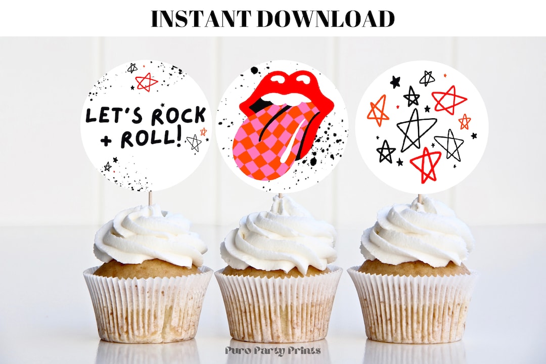 Rock & Roll Cupcake Toppers, Printable Rockstar Birthday Party DIY ...