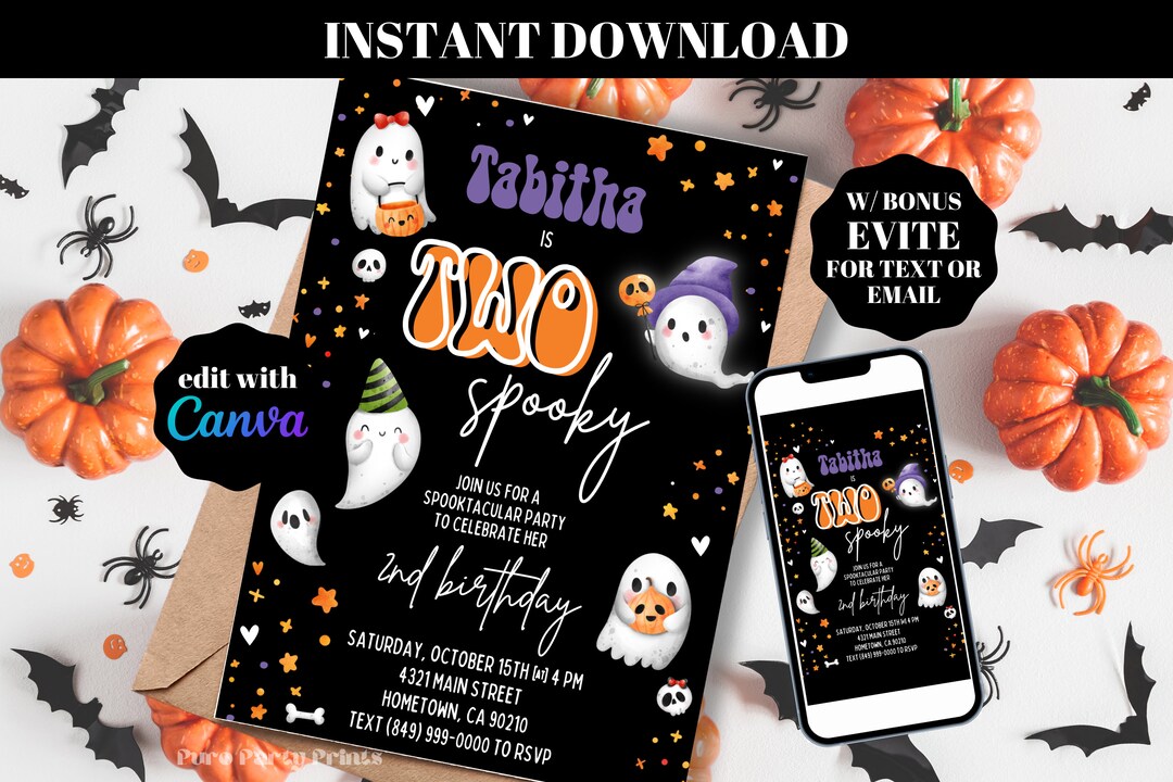 INSTANT Editable Two Spooky Spooktacular Halloween Birthday Party ...