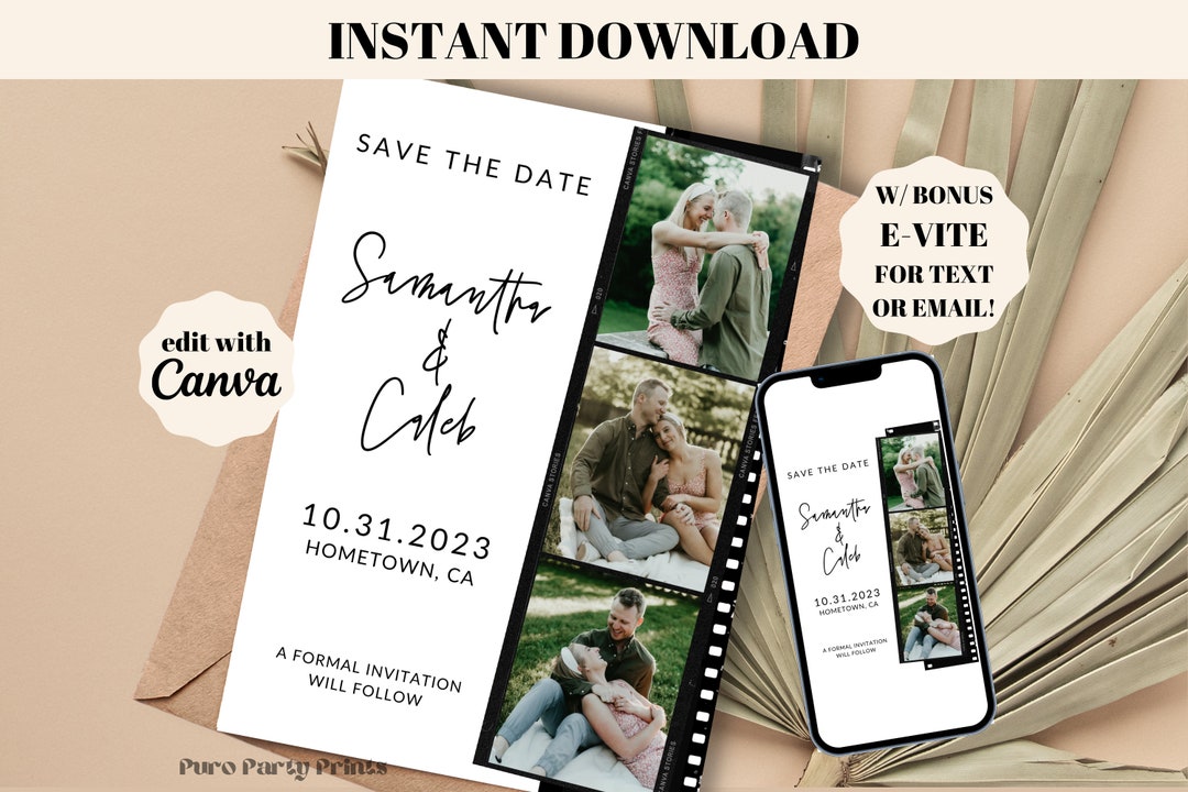 INSTANT Editable Photo Film Strip Save the Date Template for Wedding ...